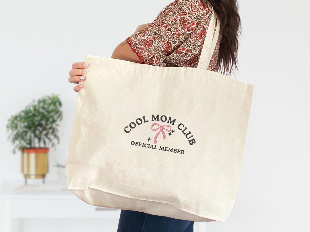Embroidered Cool Mom Club Official Member Canvas Tote Bag, Embroidered ...