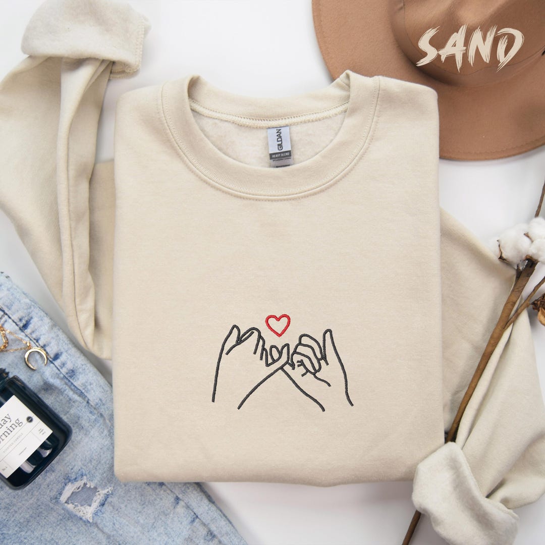 Embroidered Pinky Promise Sweatshirt, Cute Valentines Sweater, Hands ...