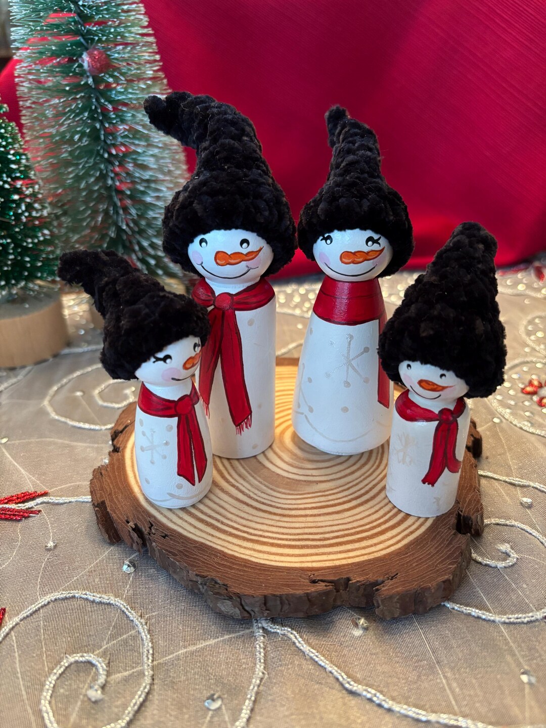 Snowman Peg Doll Set | Handmade Christmas Decor | Holiday Tabletop ...