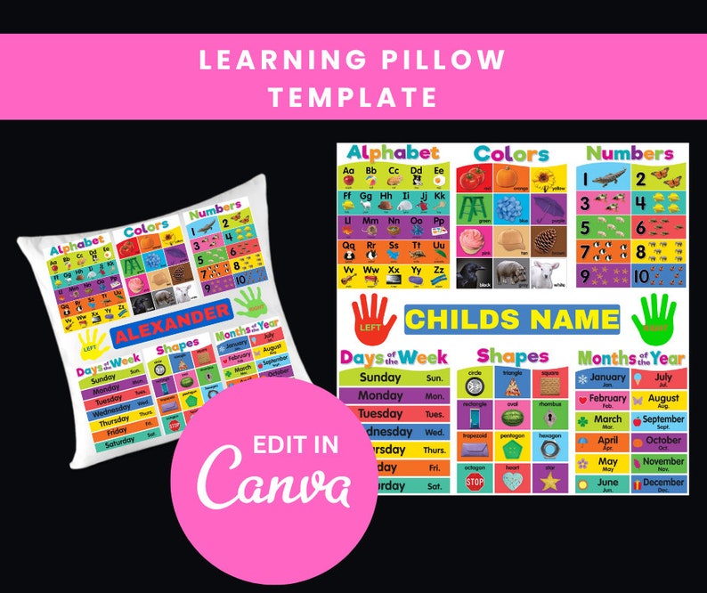 Editable Child's Learning Pillow Template - 15x15 Canva Design | Pre-k ...