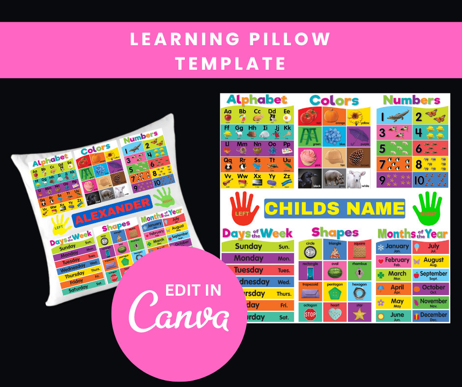 Editable Child's Learning Pillow Template - 15x15 Canva Design | Pre-k ...