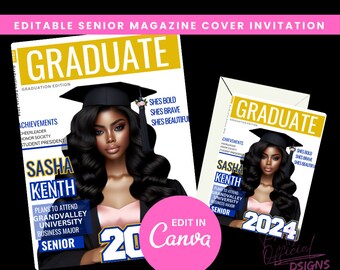 Senior Graduate Magazine Cover Editable Template 2024 College Magazine ...