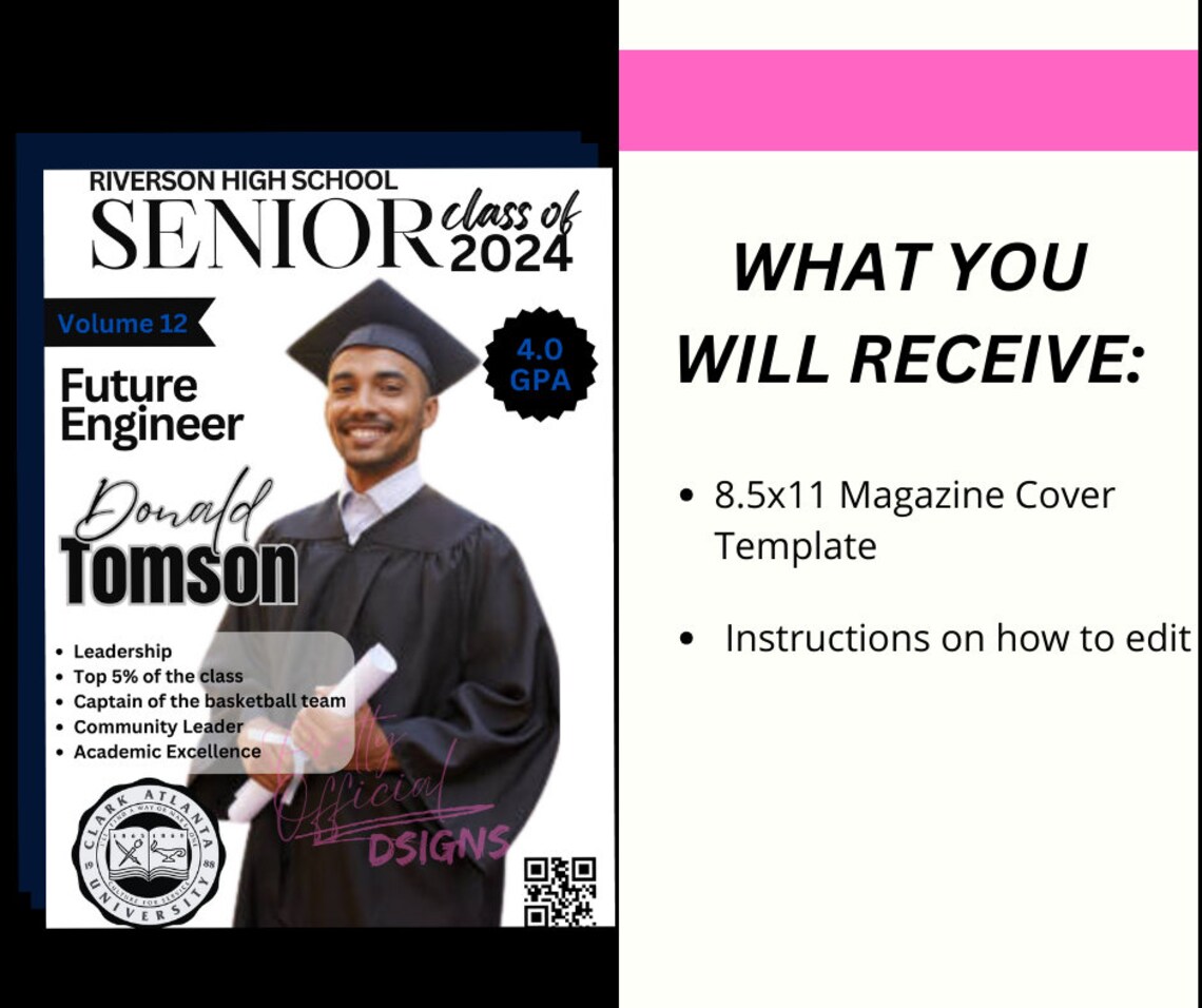 Senior Graduate Magazine Cover Editable Template 2024 College Magazine ...