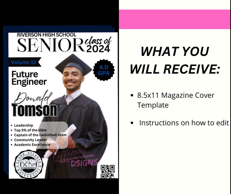 Senior Graduate Magazine Cover Editable Template 2024 College Magazine ...