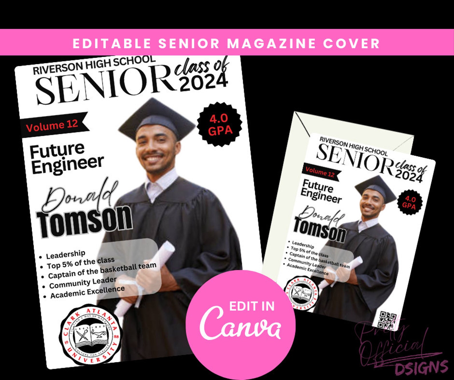 Senior Graduate Magazine Cover Editable Template 2024 College Magazine ...