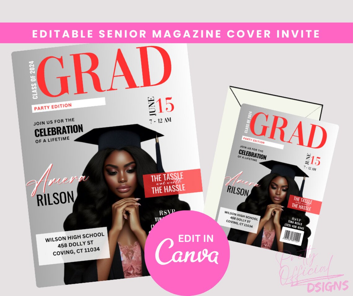 Grad Magazine Cover| Graduation Party Invitation | Editable Canva ...