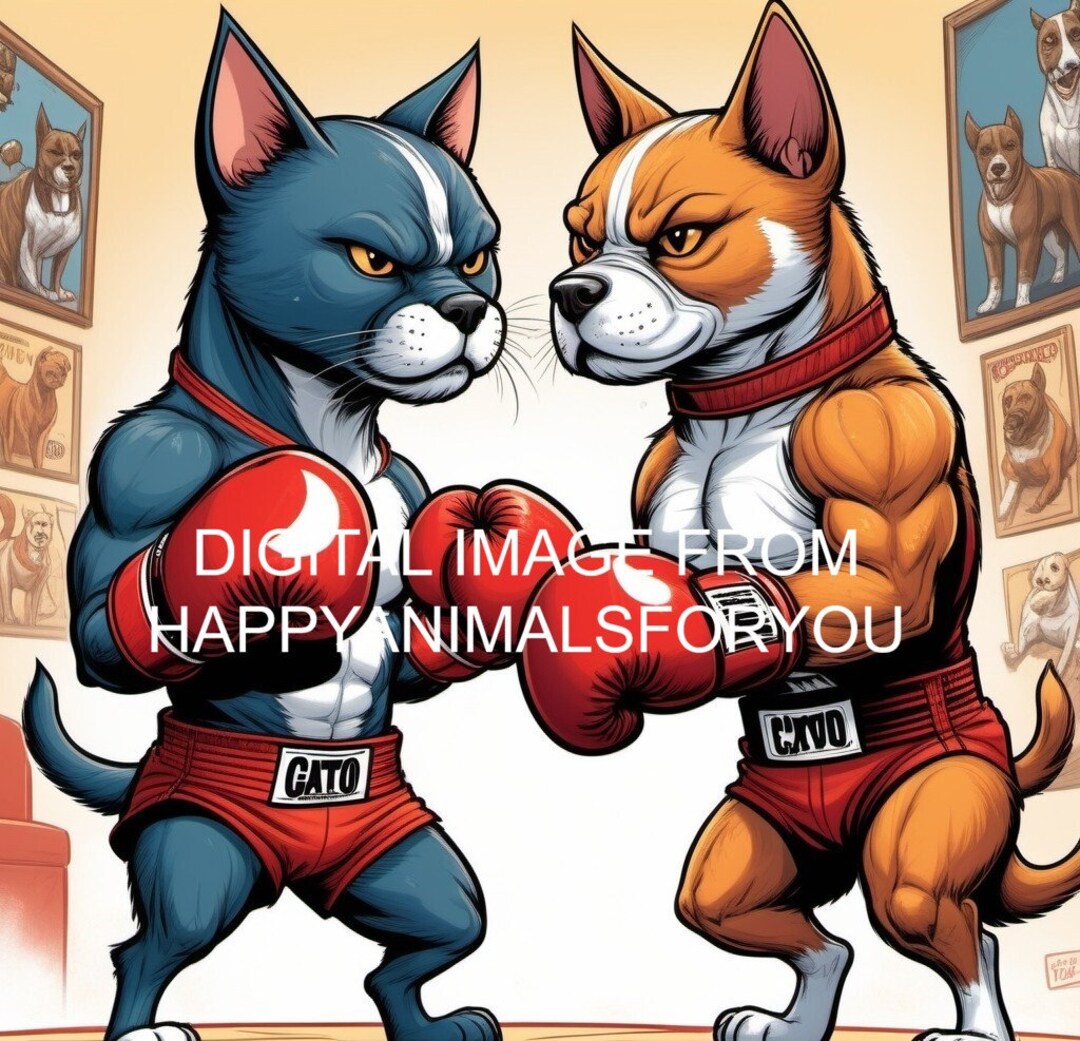 Wildlife Digital Art Dog and Cat Boxing 300 DPI JPEG 1024x 987 Pixels ...