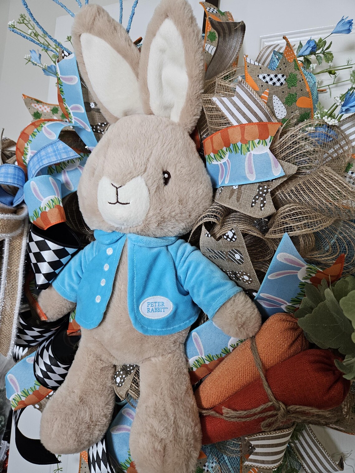 Peter Rabbit Easter Wreath, Plush Bunny Spring Door Decor, Farmhouse ...