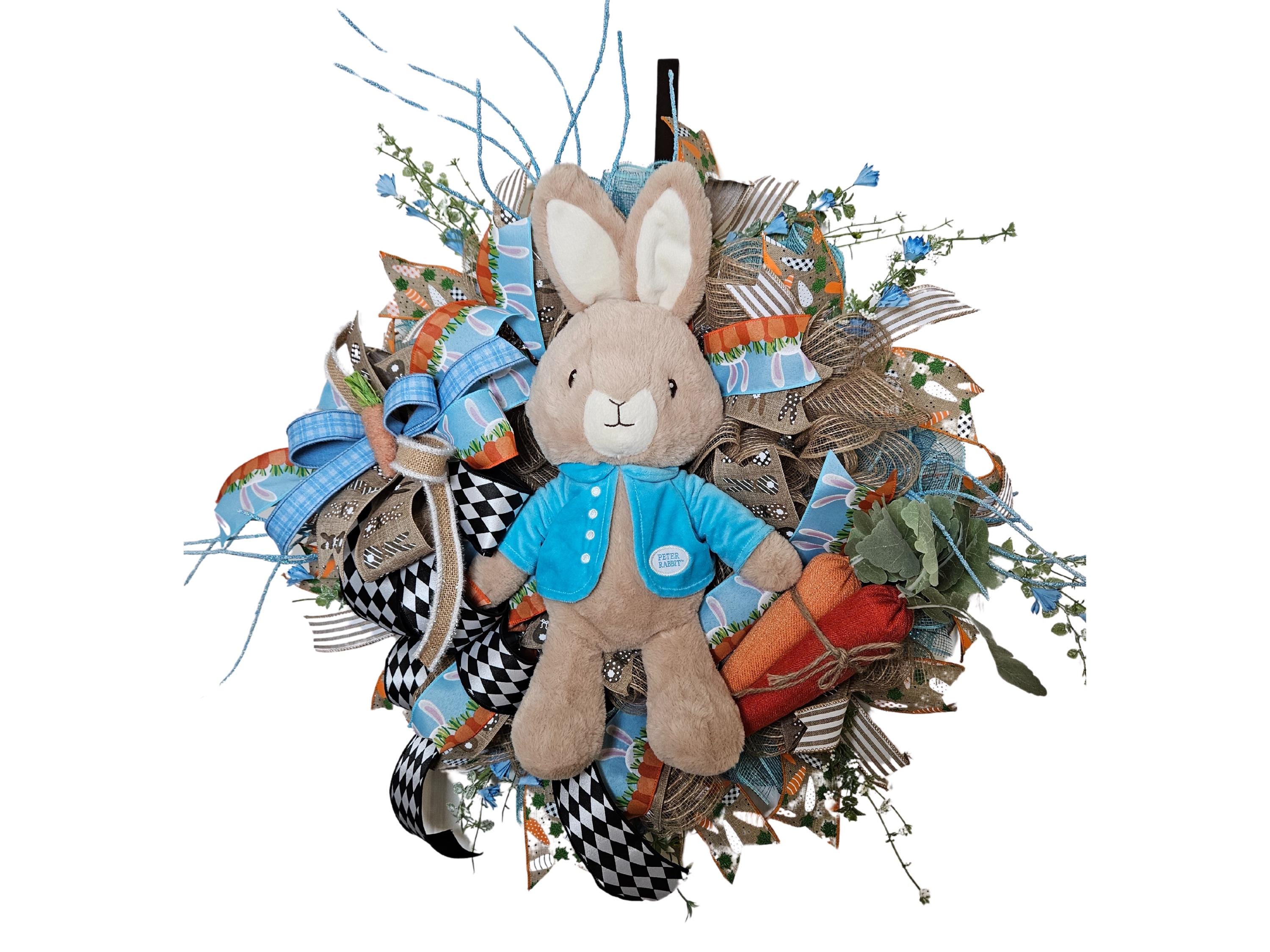 Peter Rabbit Easter Wreath, Plush Bunny Spring Door Decor, Farmhouse ...