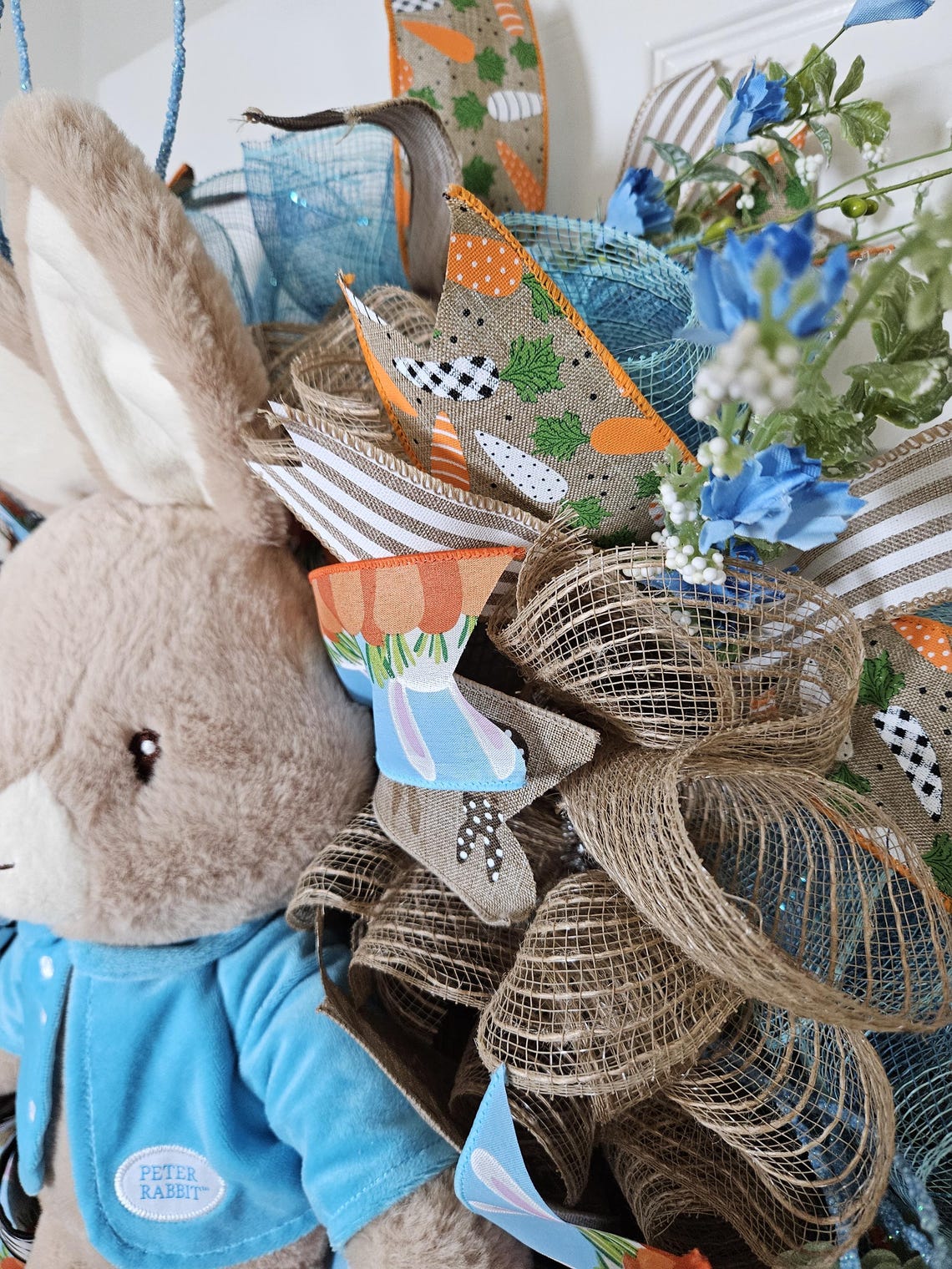 Peter Rabbit Easter Wreath, Plush Bunny Spring Door Decor, Farmhouse ...