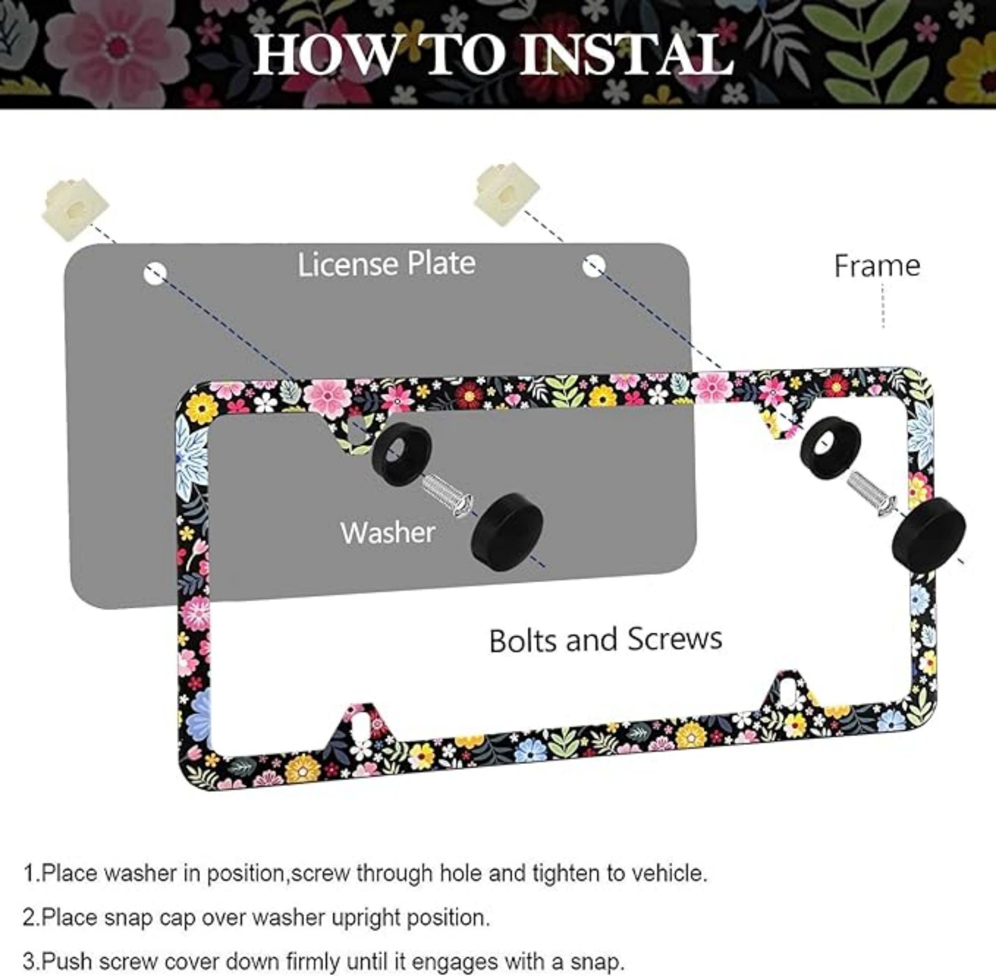 Colorful Floral License Plate Frame 2 Pieces Cute License Plate Frame ...