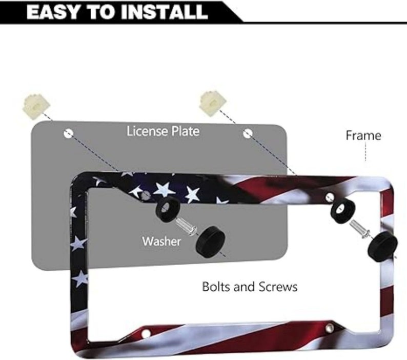 American Flag License Plate Frame 2-pack Universal Aluminum Matte ...