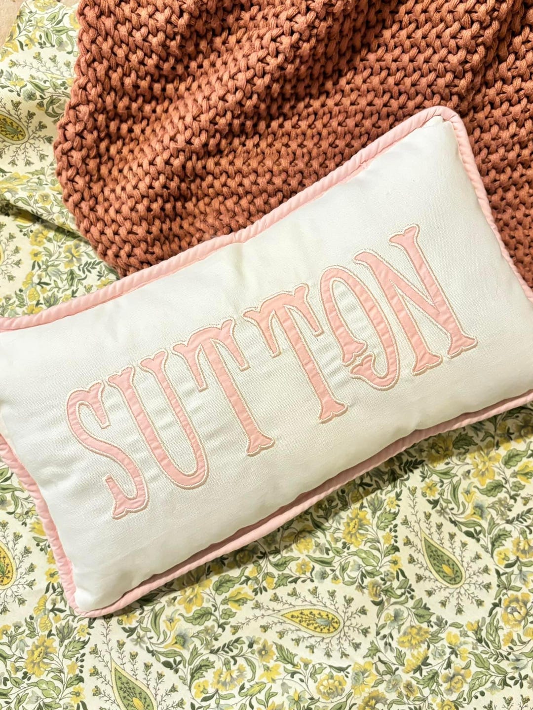 CUSTOM EMBROIDERED NAME Pillow, Appliqué Style Embroidery, Pillow With ...
