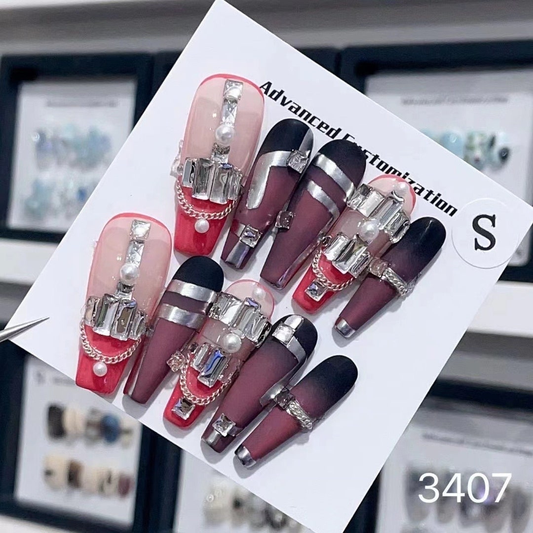 Black Powder Press on Nails,hand Made Press on Nails, Fancy Press on ...