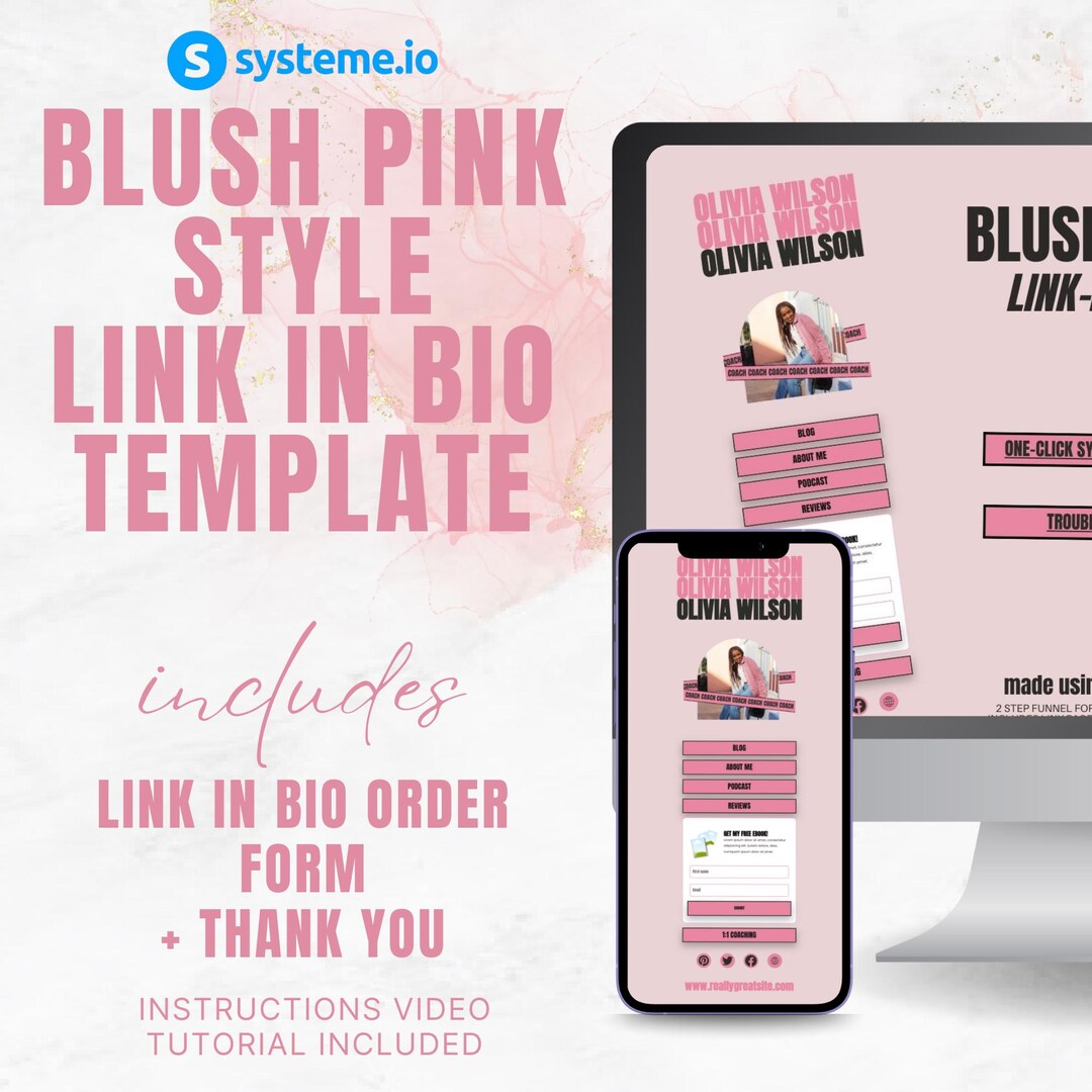 Systeme.io Blush Pink Link in Bio Template (MRR) - Etsy