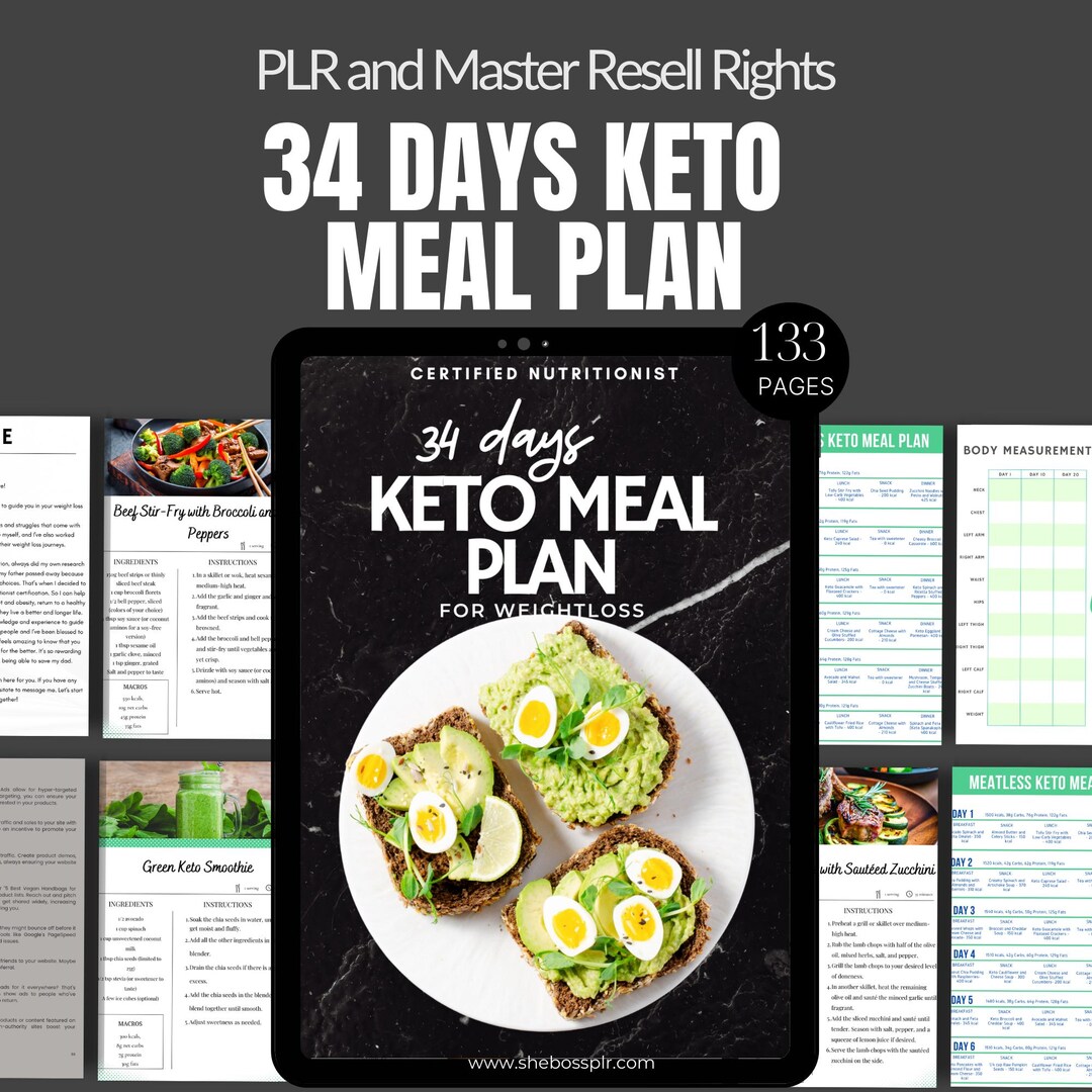 Keto Meal Plan & Recipe Ebook: 34-day Guide (PLR/MRR Digital Product ...