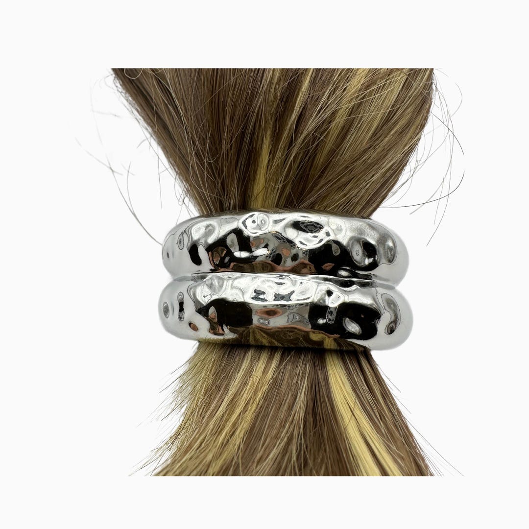 Lila - Silver Hammered Metal Hair Tie, Chic Hair Accessory - Etsy
