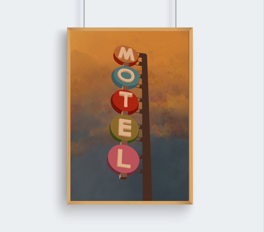 Retro Sunset Motel Sign Print - Etsy
