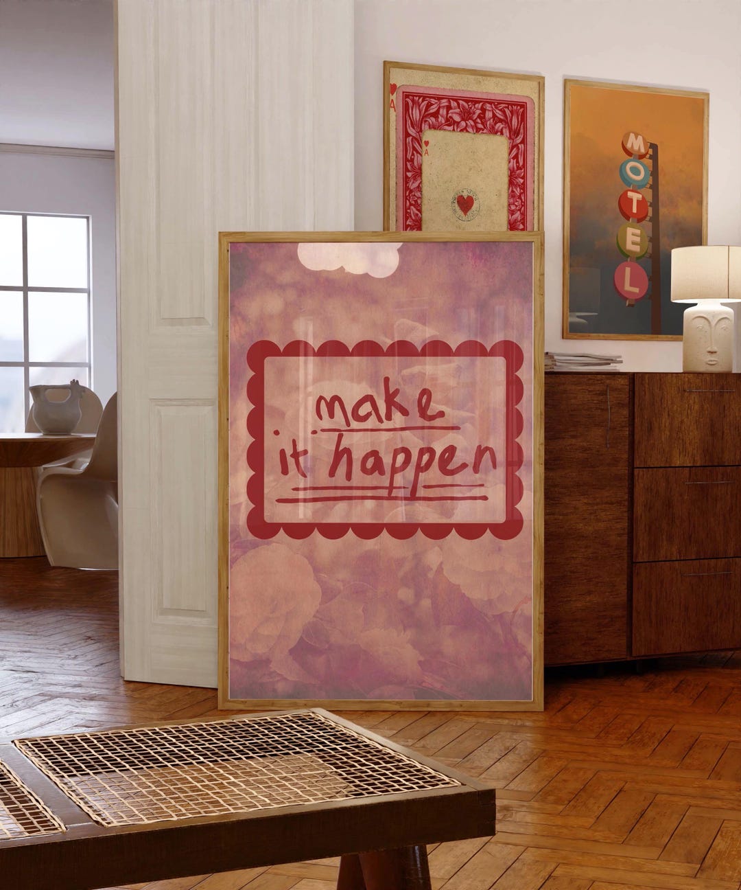 Make It Happen Print, Motivational Artwork, Retro Style Poster, Brown ...