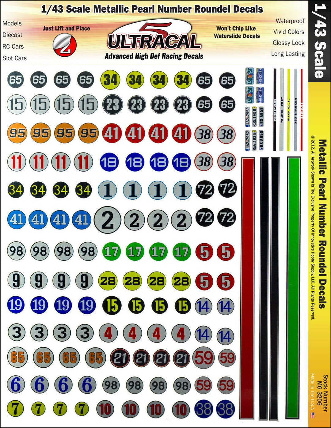 MG 3206 Ultracal Racing Scale Metallic Pearl Number Roundel Decals 1:43 ...