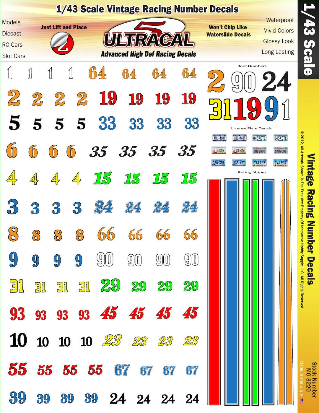 MG 3220 Ultracal Racing Vintage Racing Number Decals 1:43 Scale - Etsy