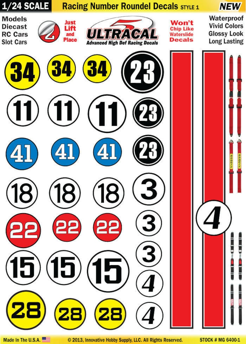 Mg 6400-1 Ultracal Racing Number Roundel Style 1 Decals 1:24 Scale - Etsy