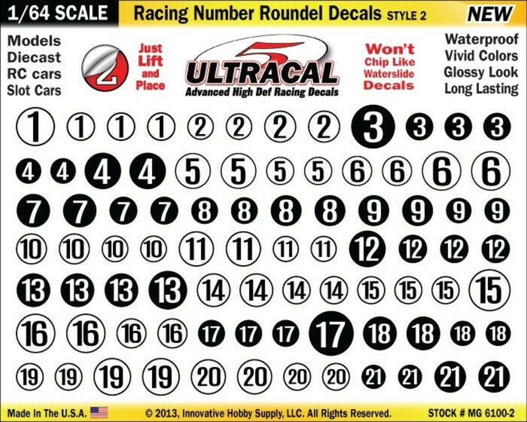 Mg 6100-2 Ultracal Racing Number Roundel Decals Style 2 1:64 Scale - Etsy