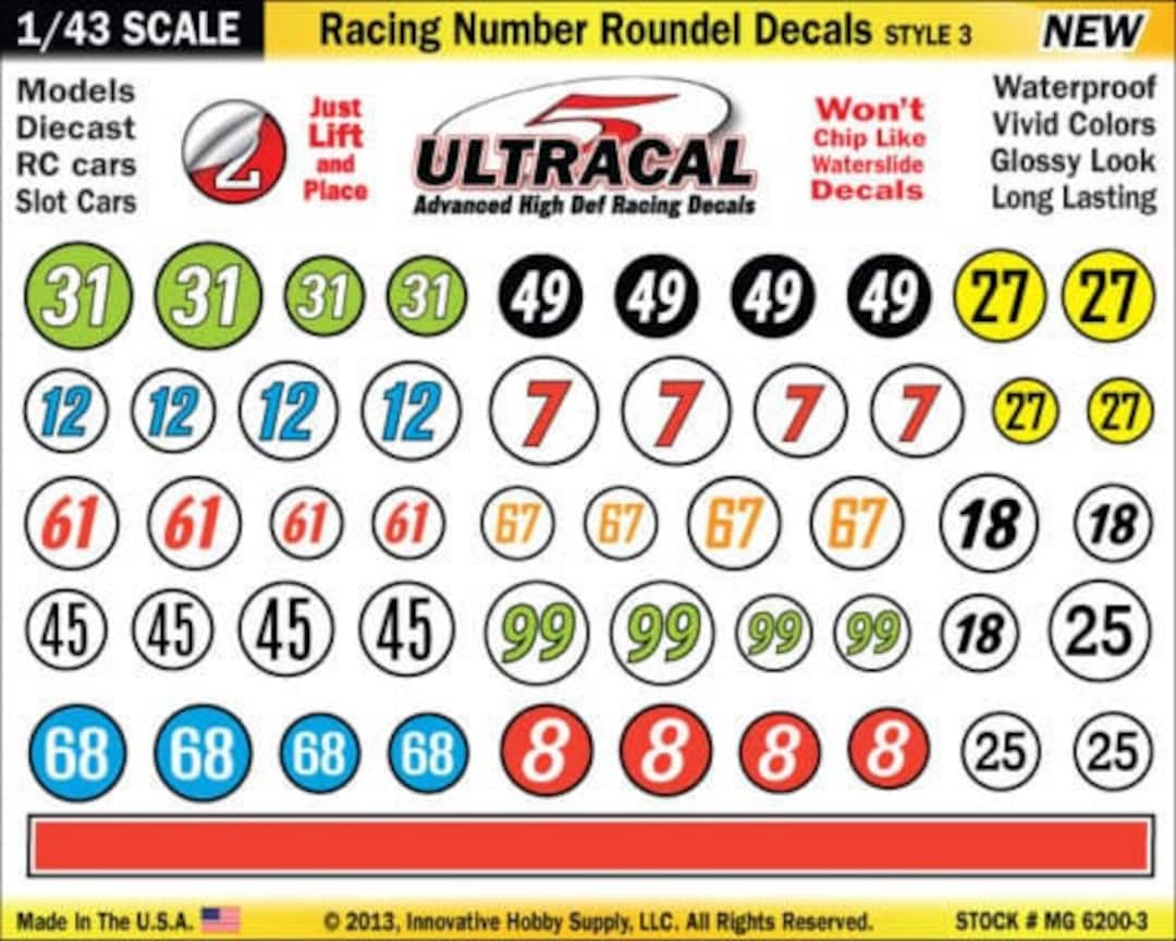 Ultracal High Def Racing Number Roundel Decals Style 3 1:43 Scale - Etsy