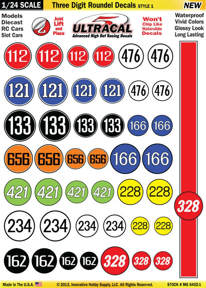 Mg 6402-1 Ultracal Three Digit Roundel Decals Style 1 Decals 1:24 Scale ...