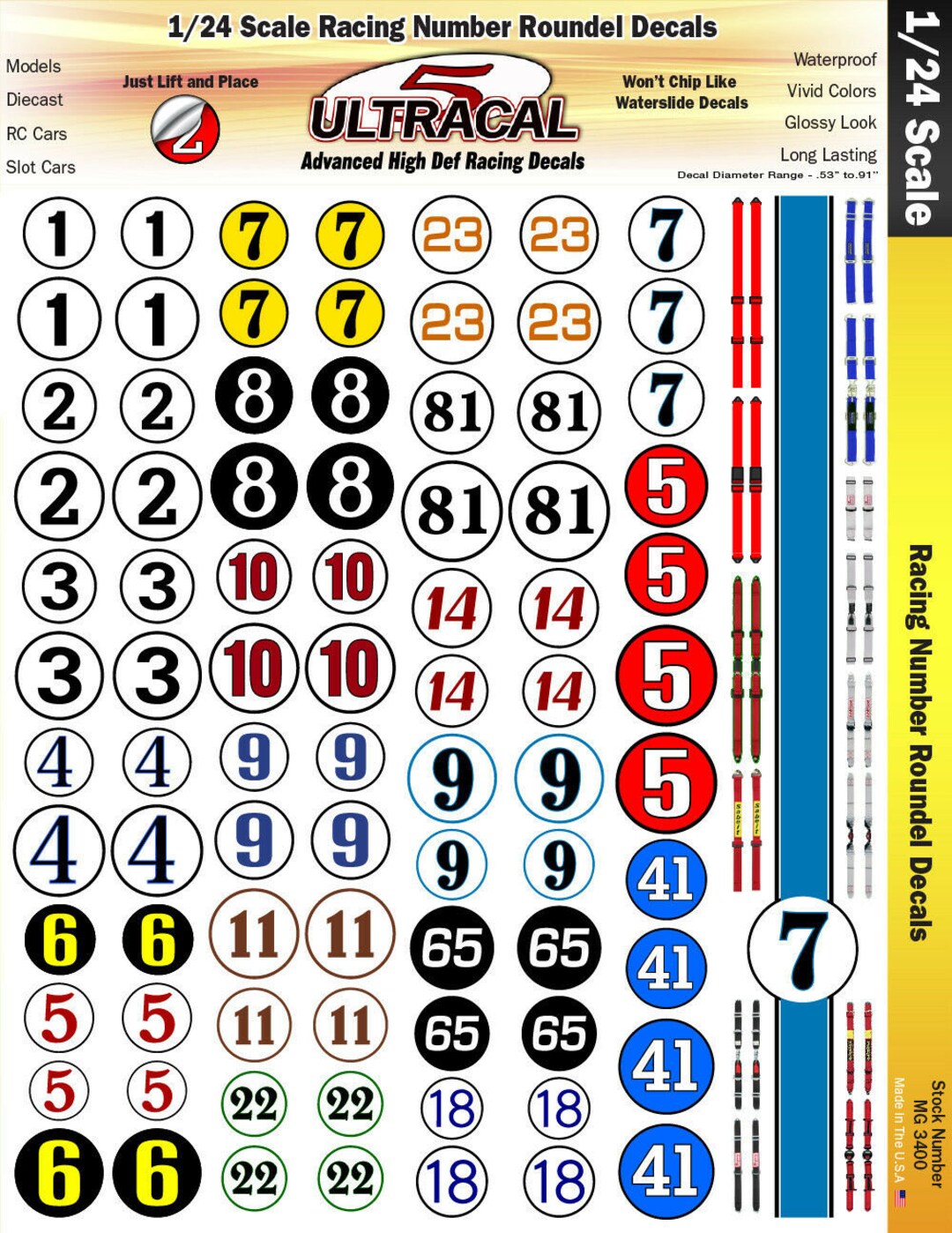 Mg 3400 1:24 Scale Ultracal Decals - Racing Numbers and Roundels - Etsy