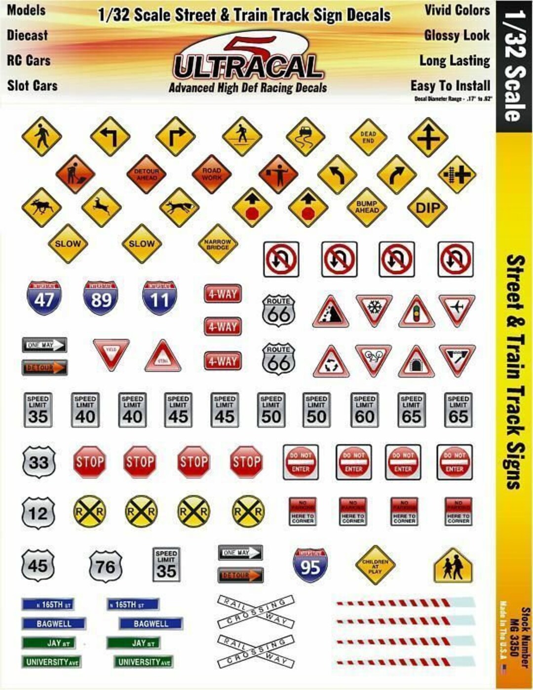 MG 3350 Ultracal Street and Train Track Sign Decals for 1:32 Scale ...