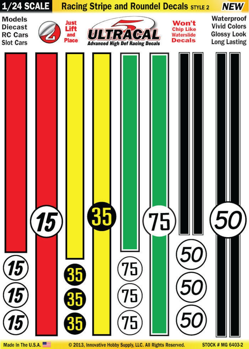 Mg 6403-2 Ultracal Racing Stripe and Roundel Decals Style 2 1:24 Scale ...