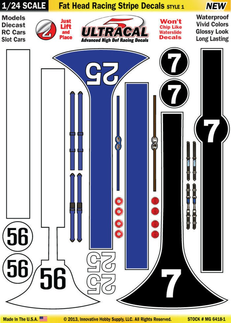 Mg 6418-1 Ultracal Fat Head Racing Stripe Style 1 Decals 1:24 Scale - Etsy