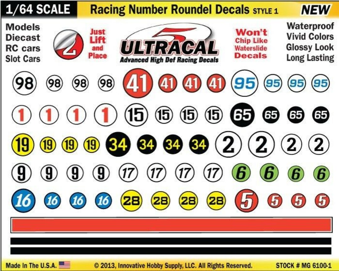 Mg 6100-1 Ultracal Racing Number Roundel Decals Style 1 1:64 Scale - Etsy