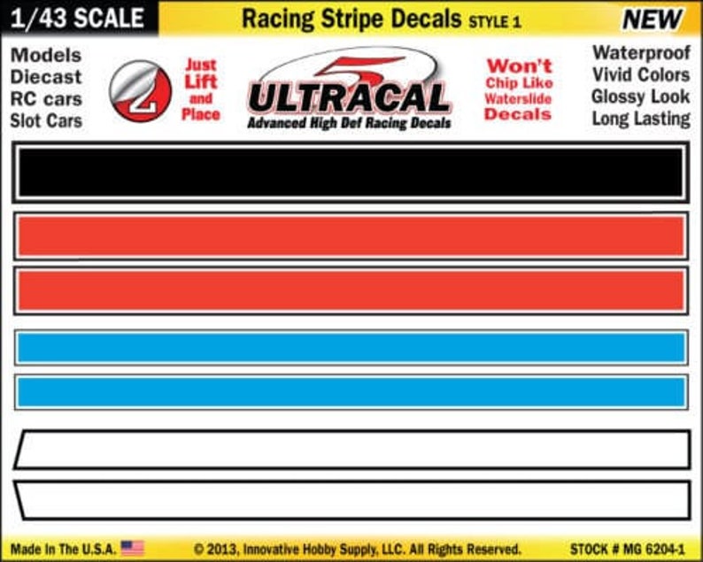 Ultracal Racing Stripe Decals Style 1 1:43 Scale - Etsy