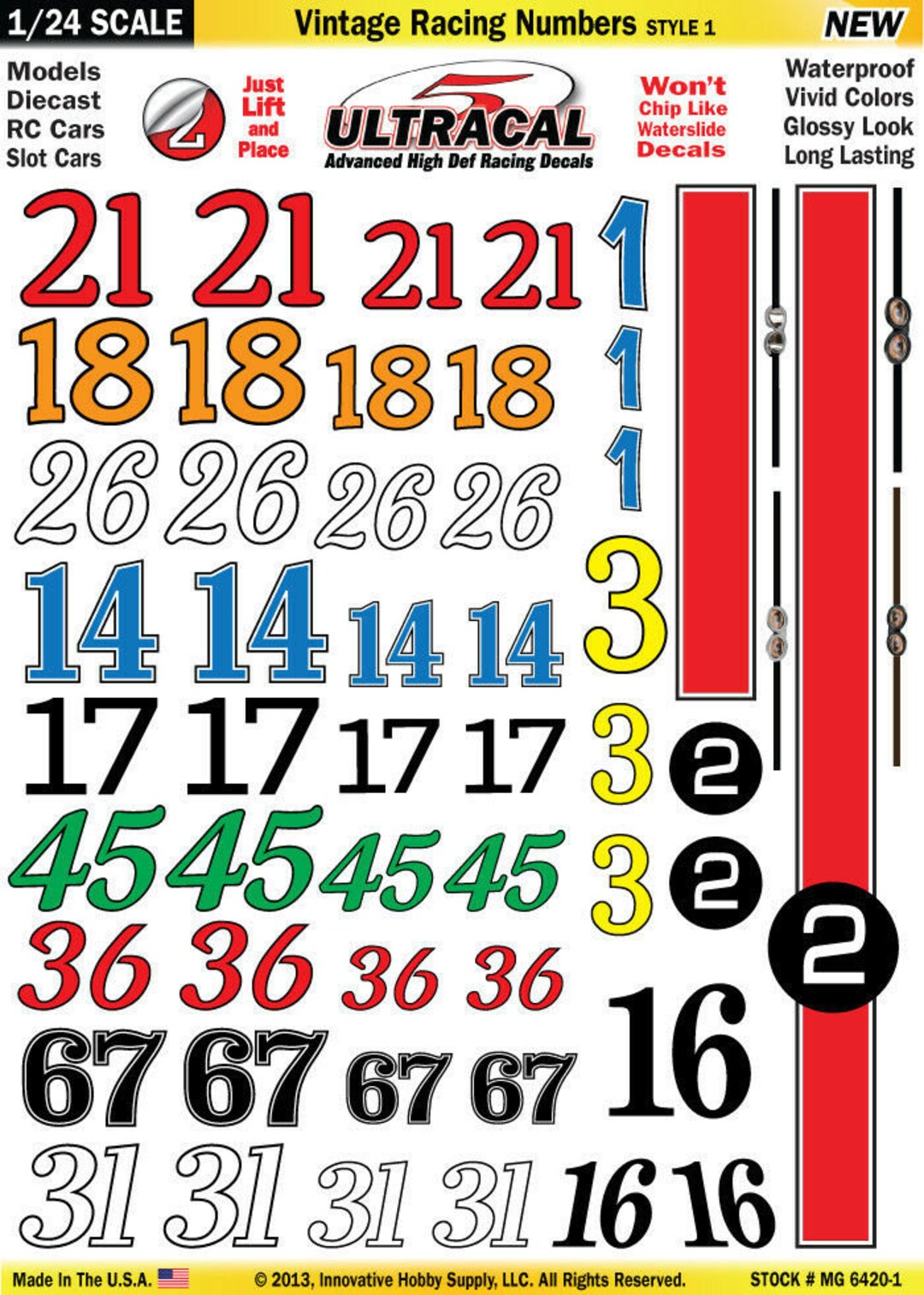 MG 6420-1 Ultracal Vintage Racing Numbers Style 1 Decals 1:24 Scale - Etsy