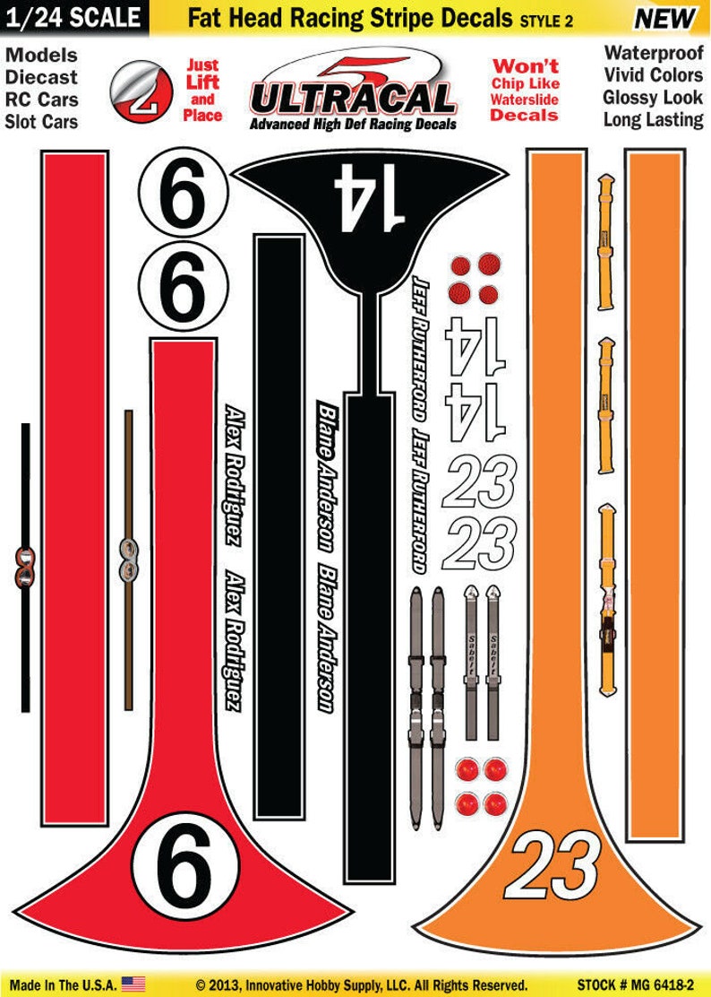 Mg 6418-2 Ultracal Fat Head Racing Stripe Style 2 Decals 1:24 Scale - Etsy