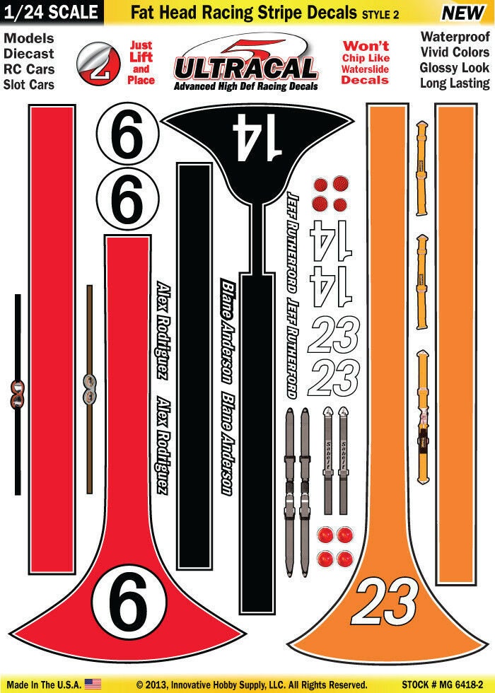 Mg 6418-2 Ultracal Fat Head Racing Stripe Style 2 Decals 1:24 Scale - Etsy