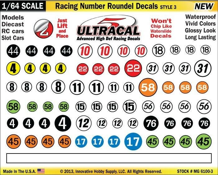Mg 6100-3 Ultracal Racing Number Roundel Decals Style 3 1:64 Scale - Etsy