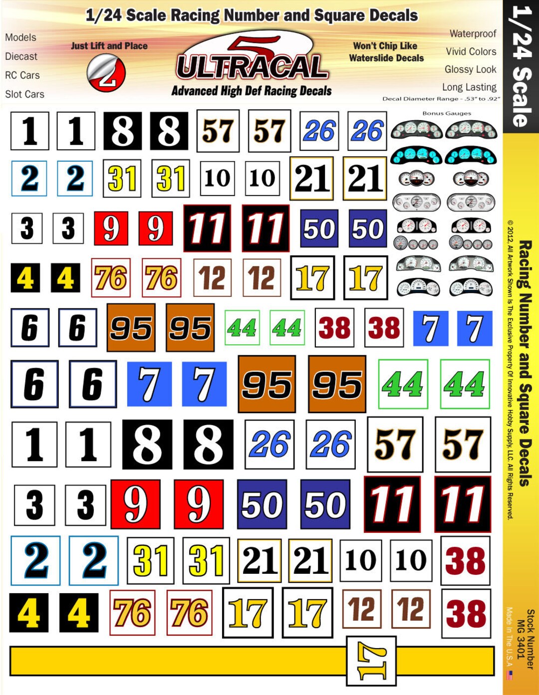 Mg 3401 Utracal High Definition Racing Decals - Racing Numbers and ...