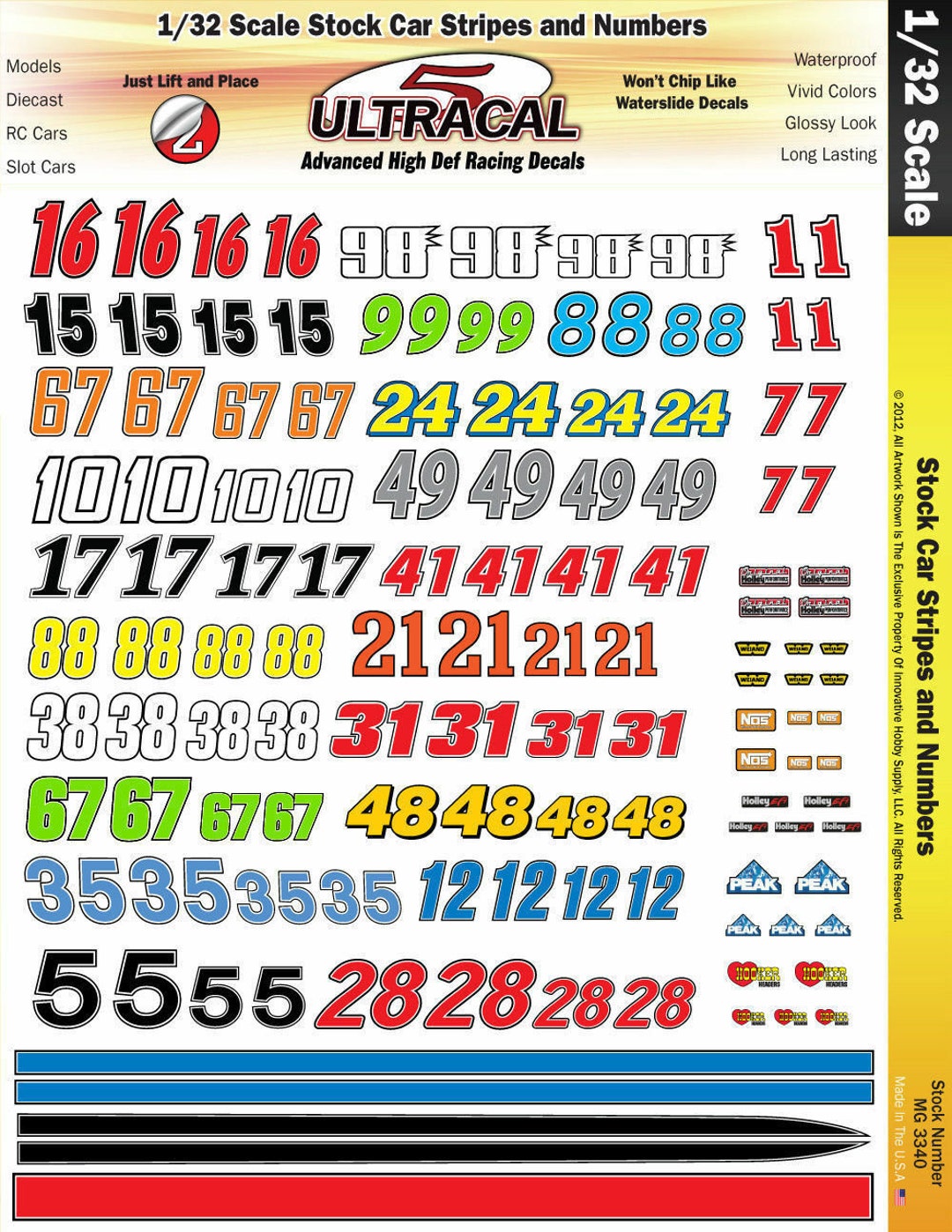 Mg 3340 Ultracal Stock Car Numbers Decals for 1:32 Scale Applications ...