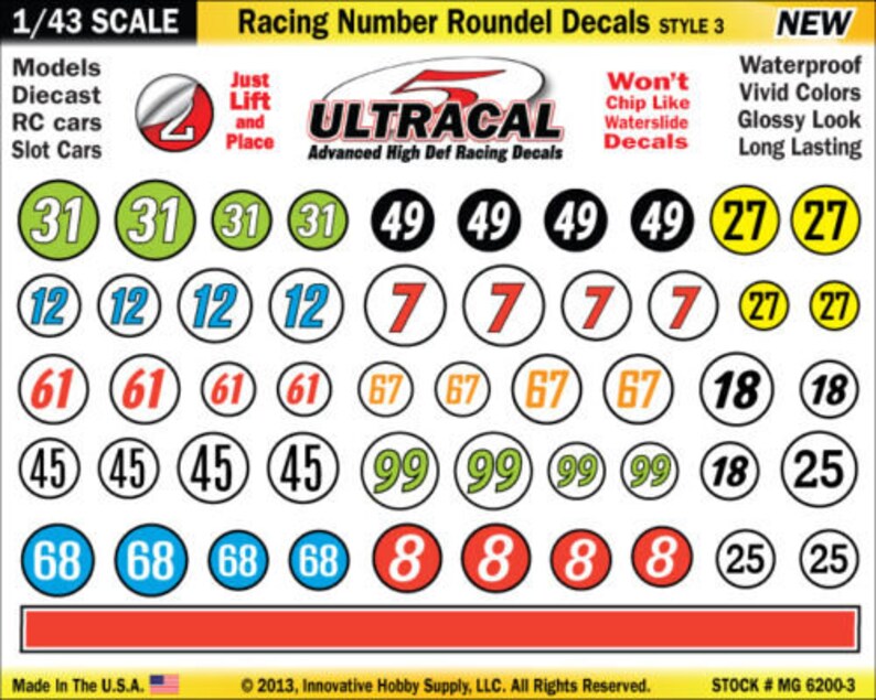 Ultracal High Def Racing Number Roundel Decals Style 3 1:43 Scale - Etsy