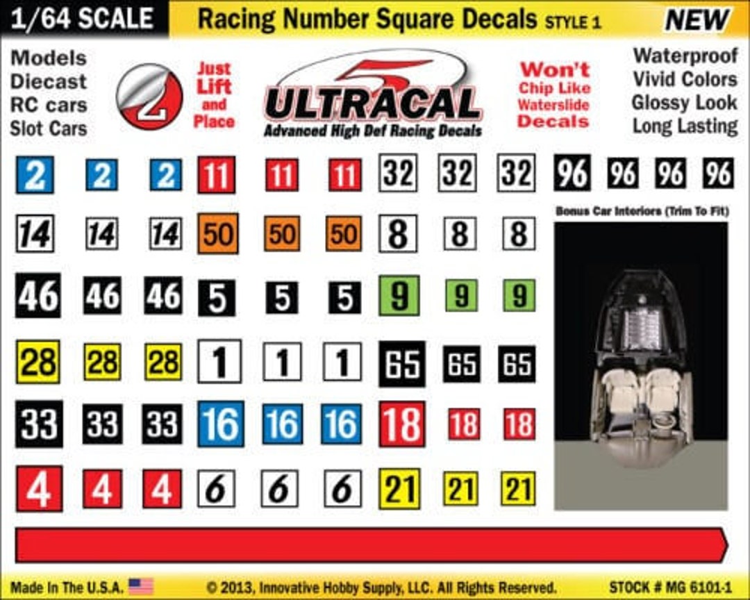 Ultracal Racing Number Square Decals Style 1 1:64 Scale - Etsy