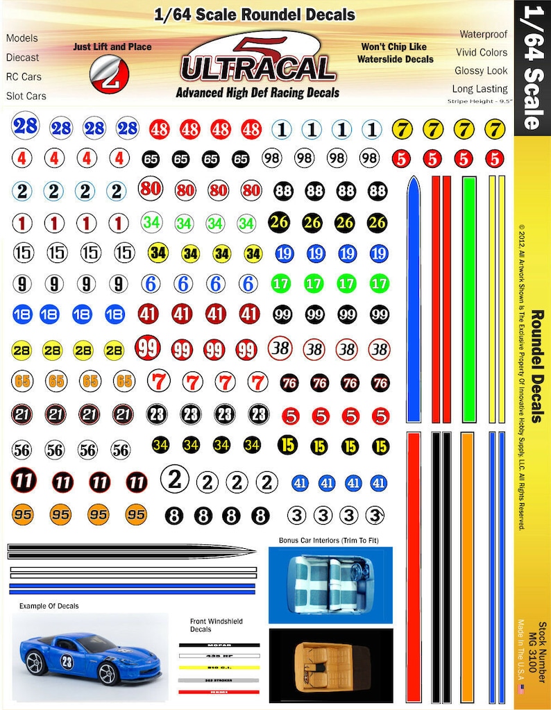 Mg 3100 Ultracal Racing Numbers and Roundel Decals 1:64 Ho Scale - Etsy