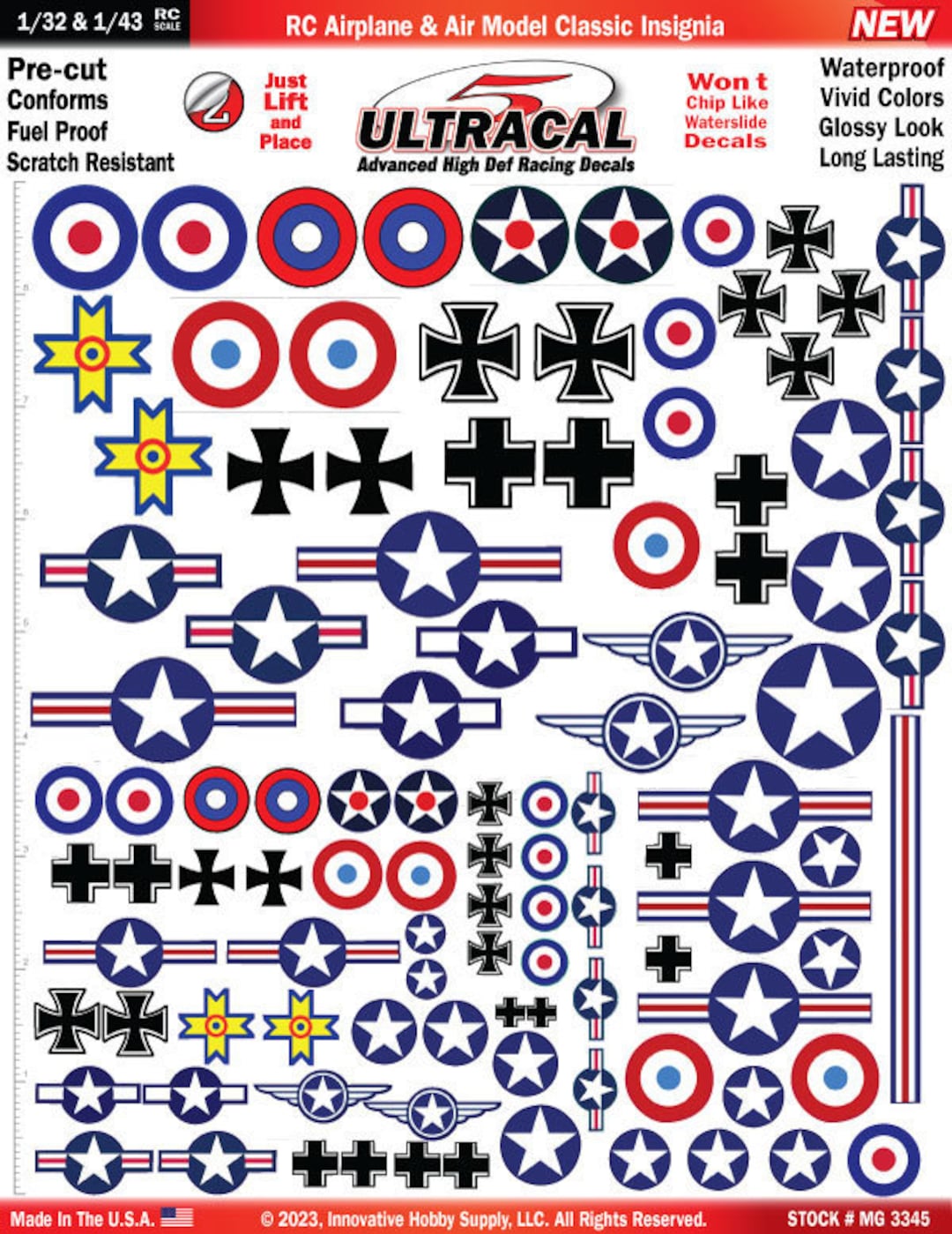 1/32 and 1/43 Custom Rc Airplane and Air Model Classic Decals Ultra Cal ...