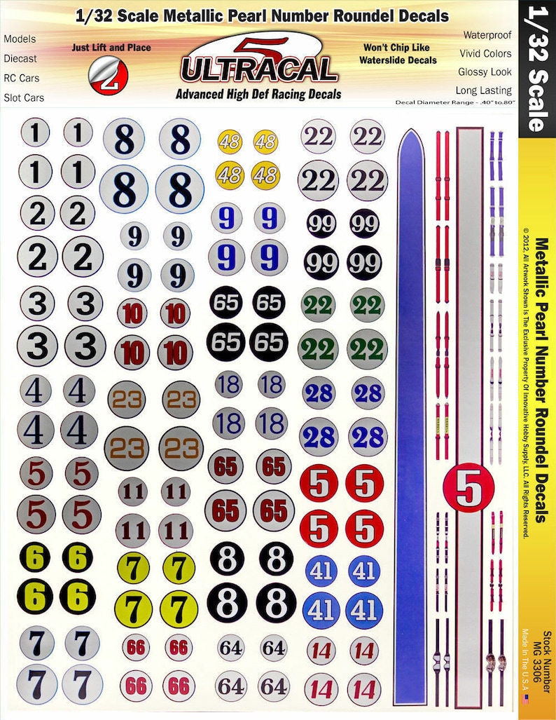 Mg 3306 Ultracal Racing Metallic Pearl Number Roundel Decals 1:32 Scale ...