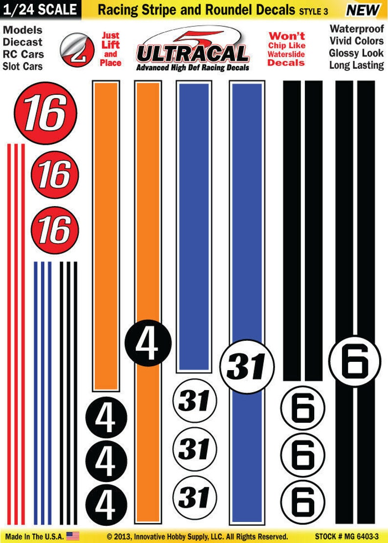 Mg 6403-3 Ultracal Racing Stripe and Roundel Decals Style 3 1:24 Scale ...