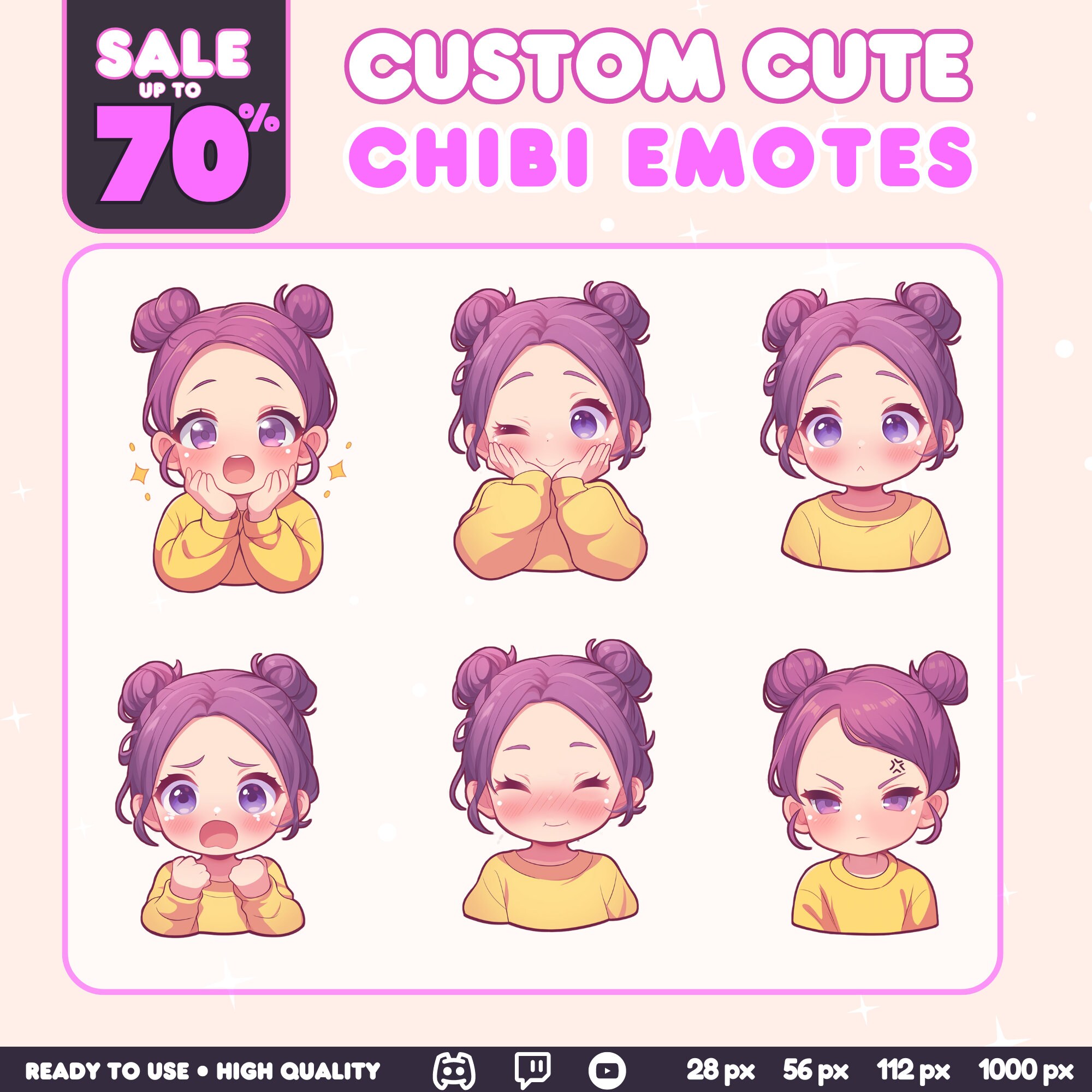 Custom Emotes for Streaming, Cute Chibi Emotes, Custom Emotes, Twitch ...