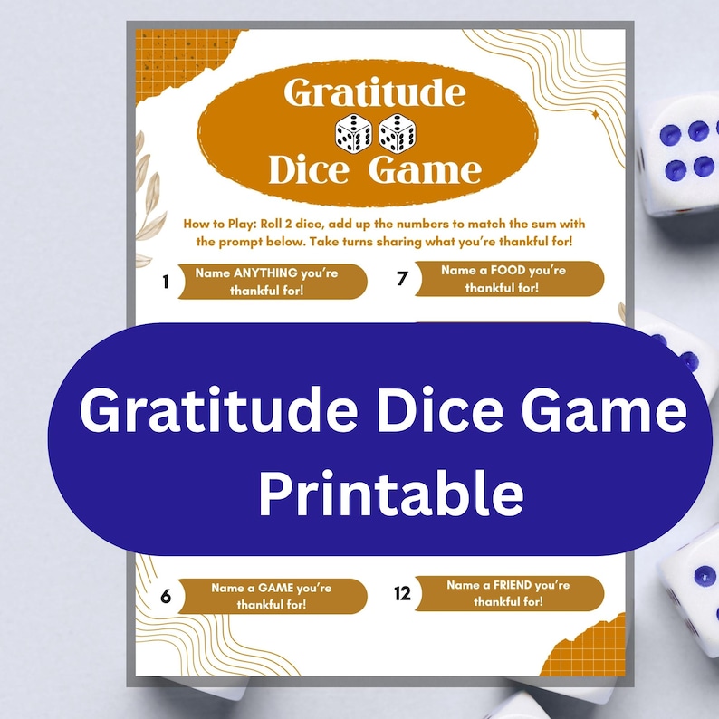 Gratitude Dice Game | Printable November Classroom Family Activity ...
