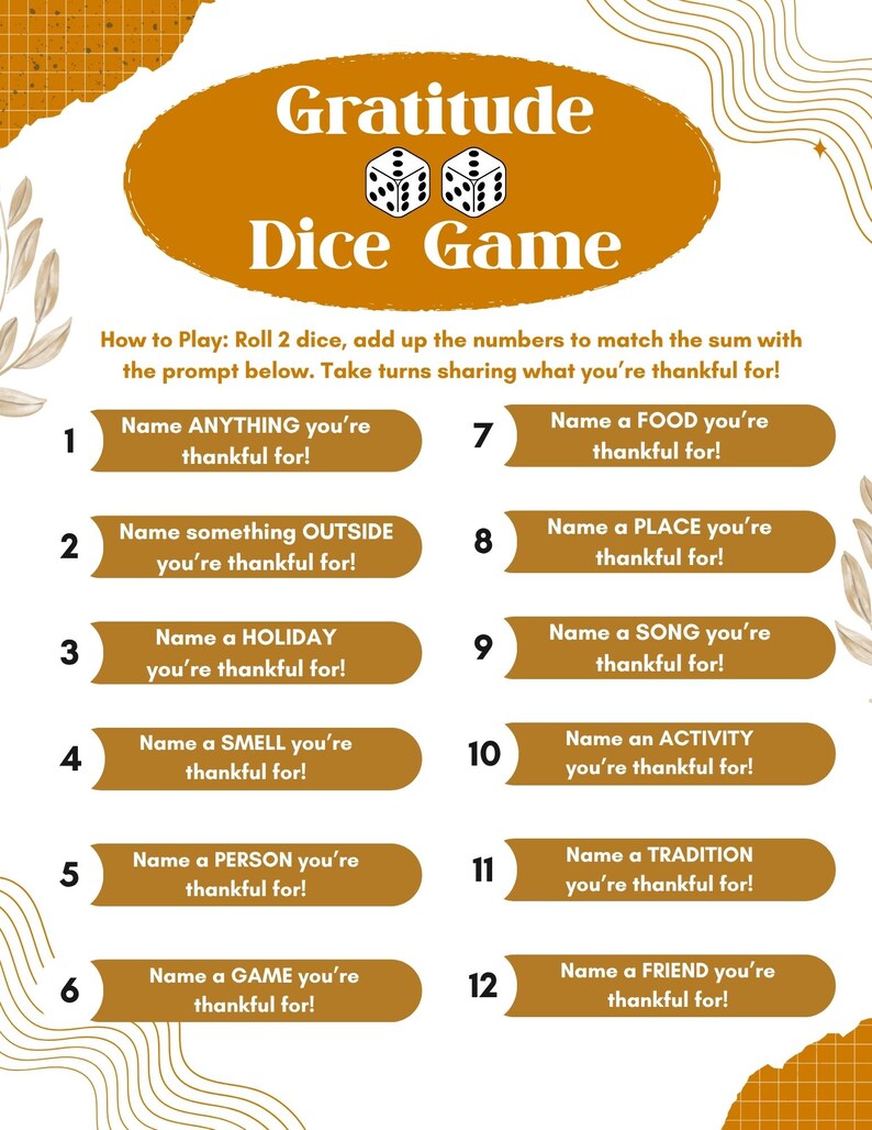 Gratitude Dice Game | Printable November Classroom Family Activity ...